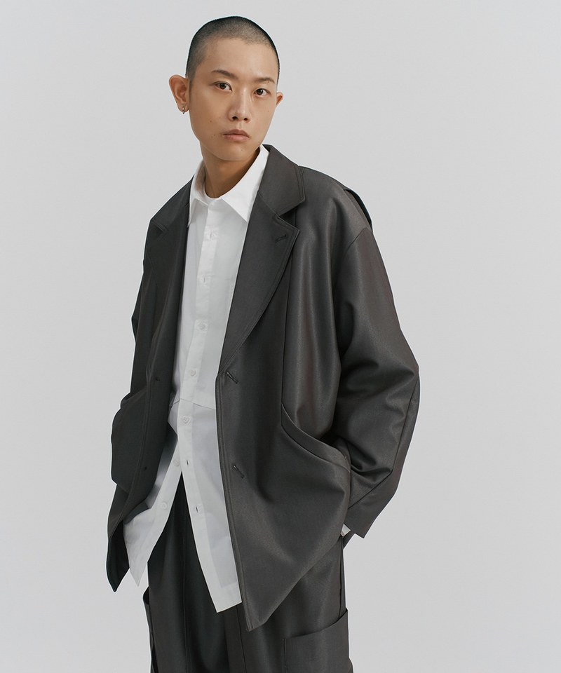 MELSIGN x mouggan 後雙層造型西裝外套 - plain-me 搭配美好的一天